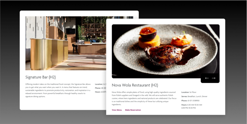 The Dining page features restaurant and bars, requiring a net-new ...